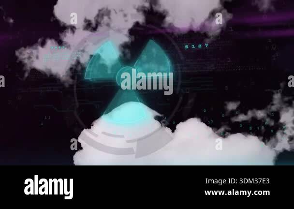 Opening dark UI initiating glowing symbol hovering as clouds drifting ...