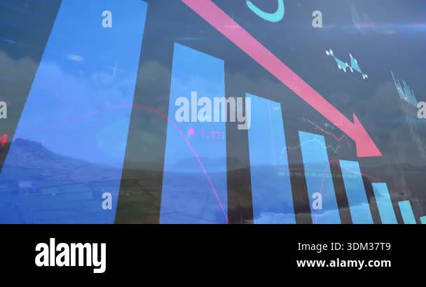 Opening digital bar chart line oscillating arrow falling labels ...