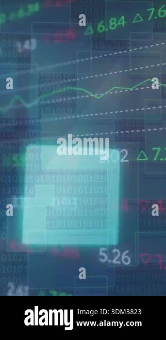 Animation of glowing blue square shapes and screens with data ...