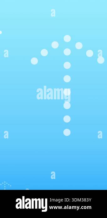 Animation of multiple white arrows formed with dots pointing up on blue ...