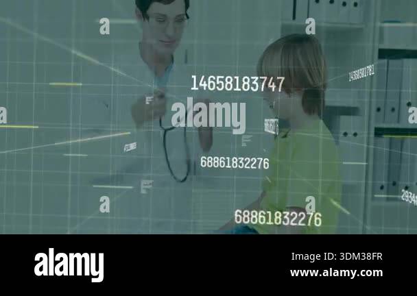Doctor lifting stethoscope and listening to boy chest for heart exam as ...