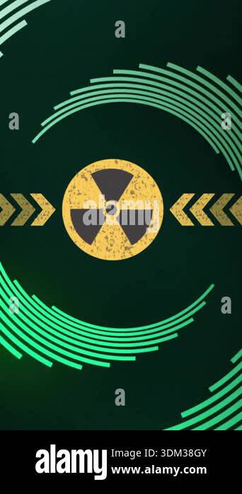 Animation of arrows and ionizing radiation hazard symbol over spiral ...