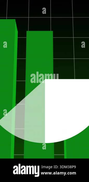 Green bar chart and line graph with pie chart animation overlay. Data ...