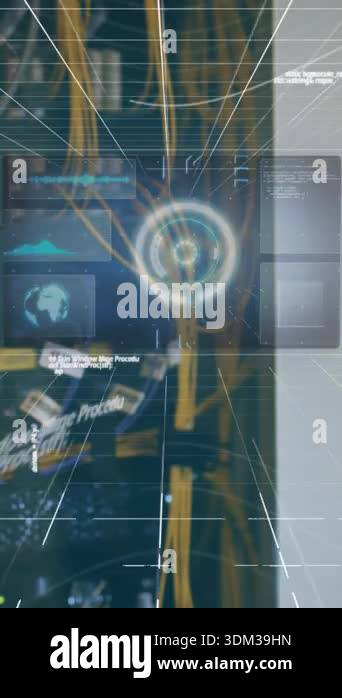 Animation of processing circle over integrated circuit and computer ...
