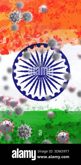 Composition of covid 19 cells over indian flag. global coronavirus ...