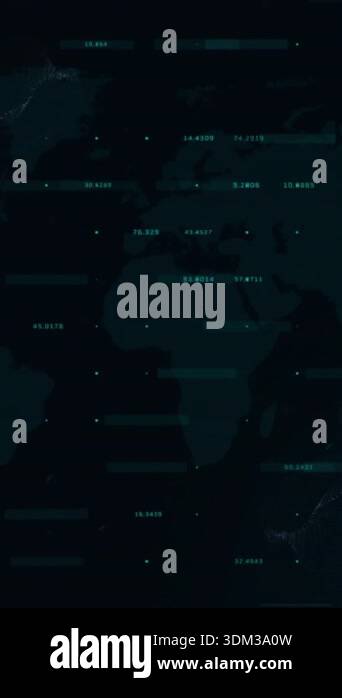 World map with fluctuating financial graph and data points animation ...