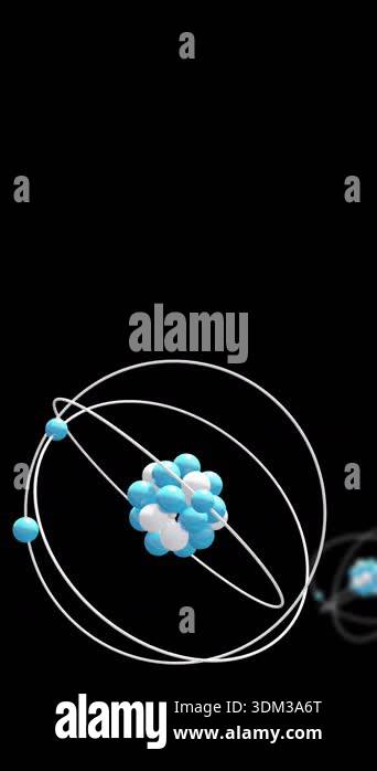 Animation of atom models spinning on black background. Global science ...