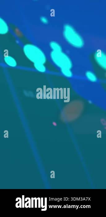 Animation of graphs and data over world map on green background. Global network, communication ...