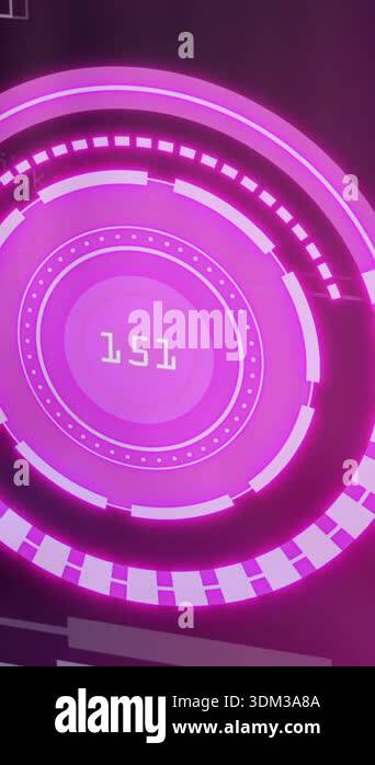Animating futuristic digital interface with circular progress indicator ...
