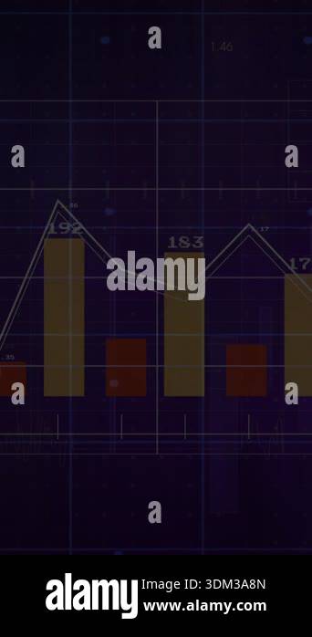 Bar and line charts with fluctuating data points, financial analysis ...