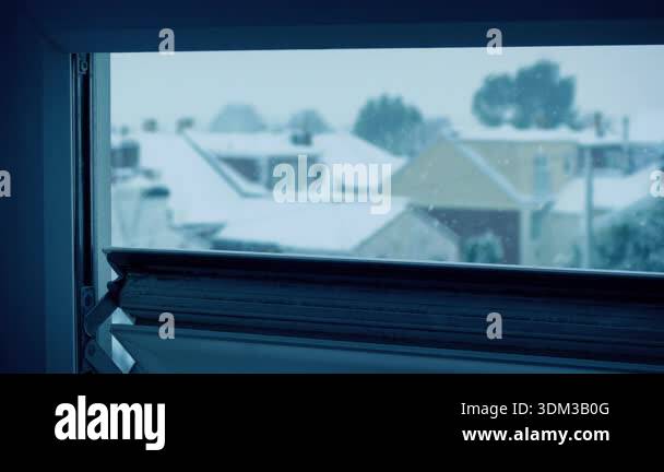 Interior View Of Window With Snow Falling Outside Stock Video Footage ...