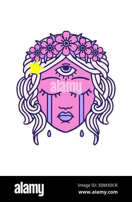 twinkling stars effect animation of iconic tattoo style image of female ...