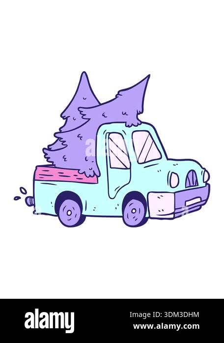 pressure popping animation of cartoon pickup truck carrying christmas ...