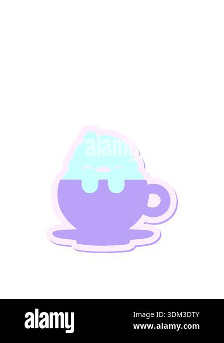 stretching up animation of cute baby bird in tea cup sticker Stock ...