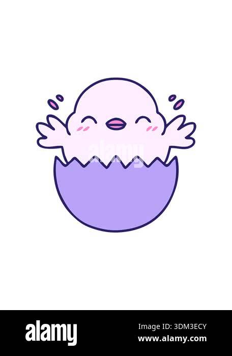 popping motion animation of cartoon of a cute baby bird hatching from ...