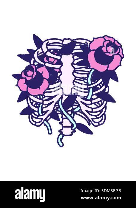 pixelize effect animation of tattoo in traditional style of a rib cage ...
