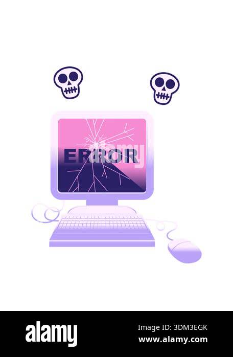 spinning skulls animation of broken computer illustration icon Stock ...