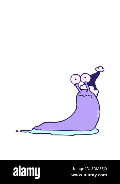 stretching up animation of hand drawn line drawing of a slug wearing ...