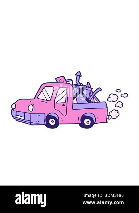 bobbing motion animation of cartoon old truck full of junk Stock Video ...