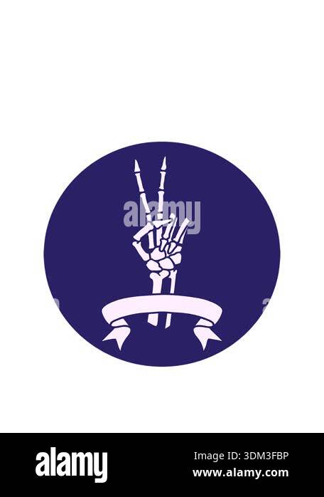 stretching up animation of tattoo of a skeleton giving a peace sign ...
