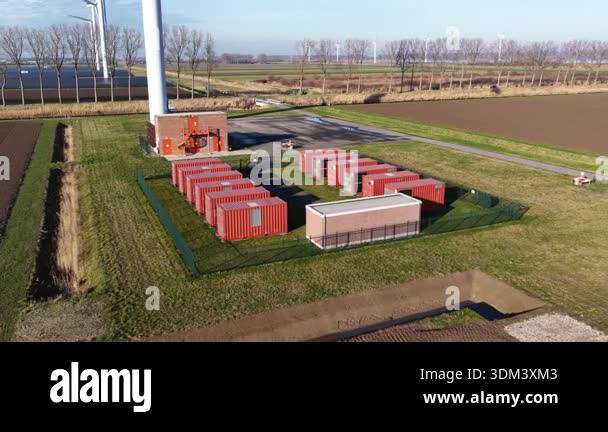 Renewable energy storage facility with large industrial batteries in ...