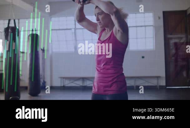 female athlete gripping kettlebell, performing swings for fitness ...
