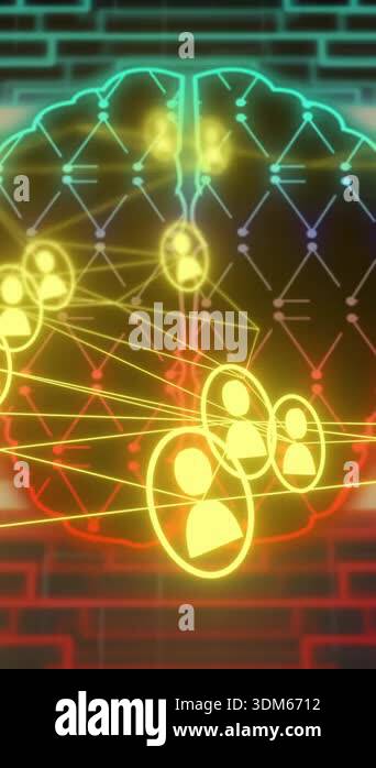 Neural network and data connections animation over digital brain ...