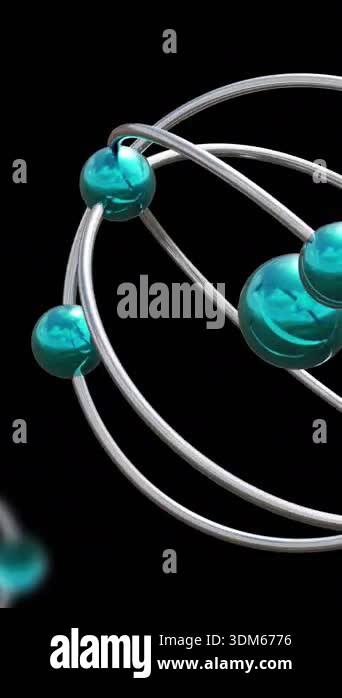 Animation of atom models spinning on black background. Global science ...