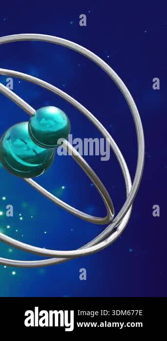 Animation of atom models spinning on blue background. Global science ...