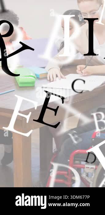 Animation of back 2 school text and letters over teacher and class ...