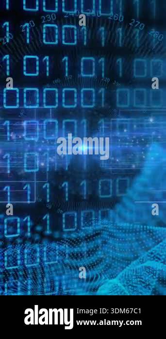Animation of blue mesh, binary coding, data processing. Global data ...