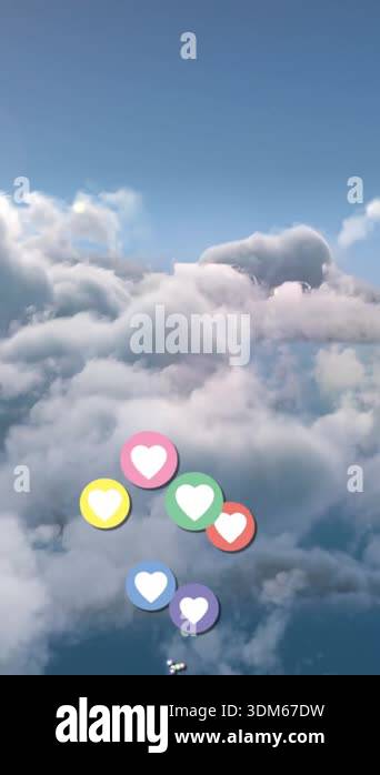 Animation of heart icons flying upwards with a sky background 4k Stock ...