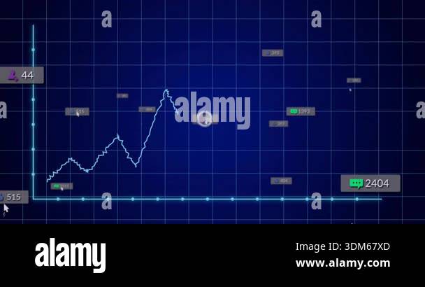 Animated line graph growing from dark blue grid, updating viewer badges ...