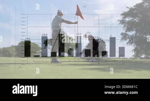 Two golfers pausing on green and initiating animated charts for ...