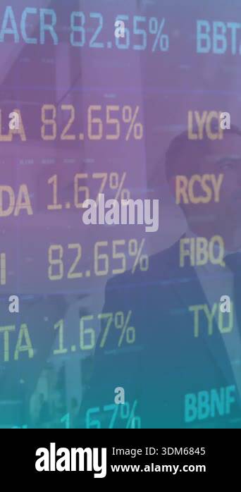 Animation of trading board over caucasian businessman walking in ...