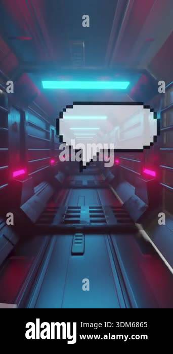 Animation of message boxes and lens flares over futuristic tunnel in ...