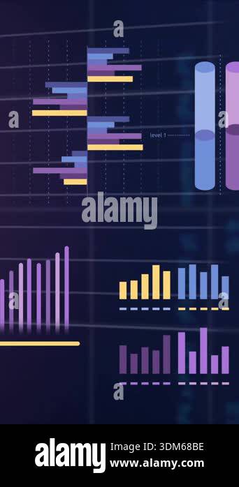 Financial data charts and graphs animation over stock market analysis ...