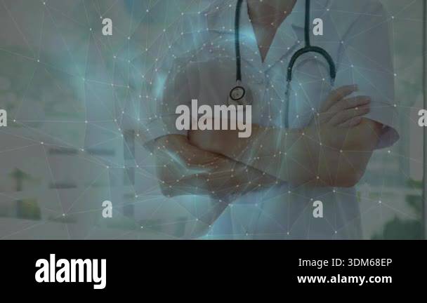 Doctor standing while overlay appearing swirling over chest showing ...