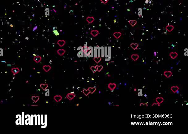 Confetti launching hearts emerging clustering floating and dispersing ...