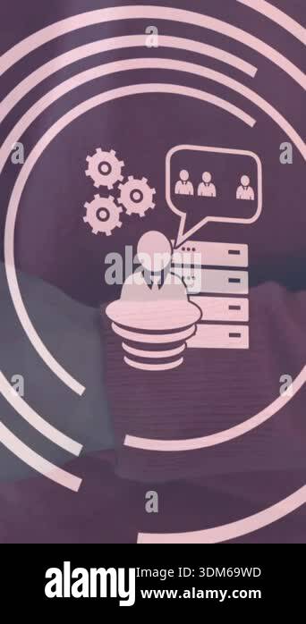 Animation of digital icons against mid section of a man using ...