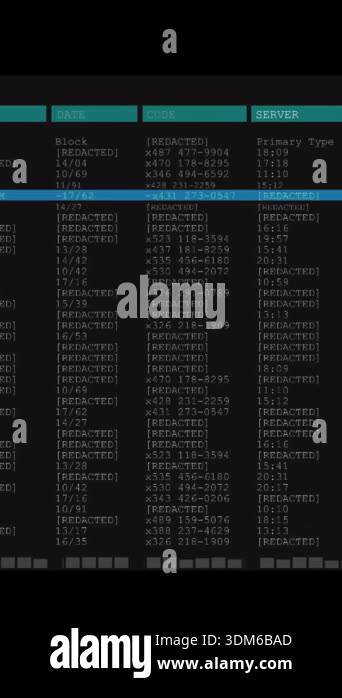 Animation of digital data processing over screen on dark background ...