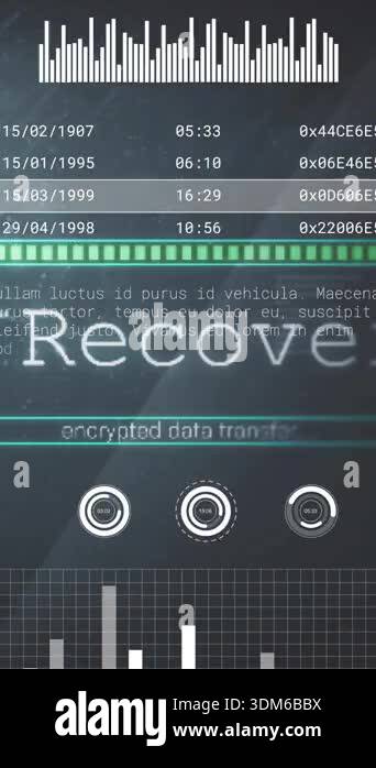 Encrypted data transfer over bar and line graphs with text ...