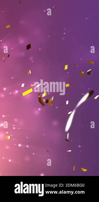 Colorful confetti falling animation over pink and purple gradient ...