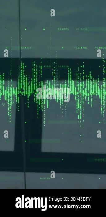 Silhouette of person with green soundwave animation over window ...