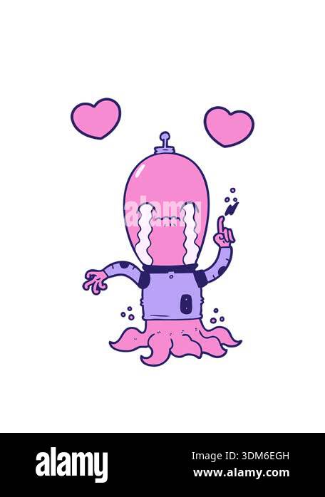 spinning hearts animation of cartoon alien drawing Stock Video Footage ...