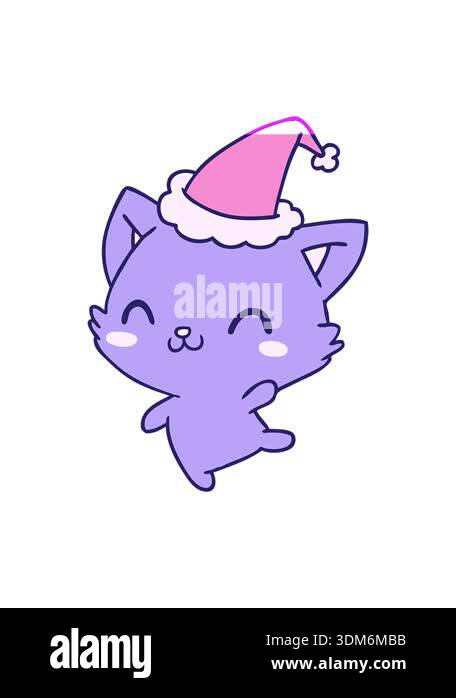 power up animation of hand drawn christmas cartoon of kawaii cat Stock ...