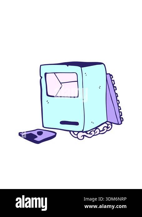 blinking radial lines animation of cartoon broken old computer Stock ...