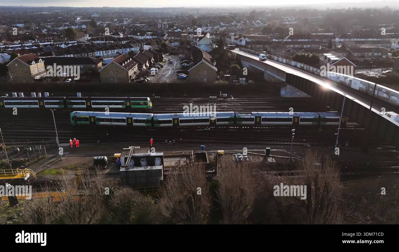 Derailed train causes travel chaos in south-east London Stock Video ...