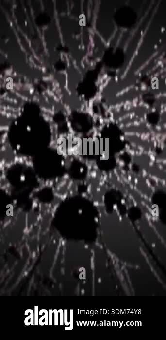 Abstract black and white animation of particles moving toward the ...