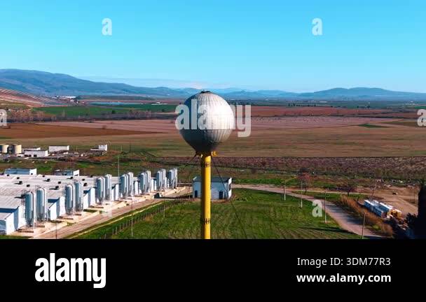 Large scale agricultural farm landscape. Wide drone shot of extensive ...